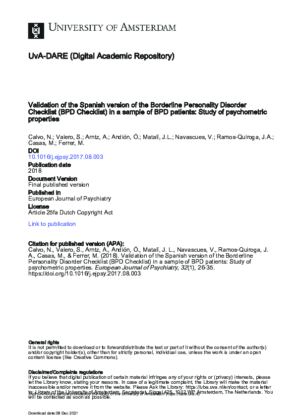 (PDF) Validation of the Spanish version of the Borderline Personality ...