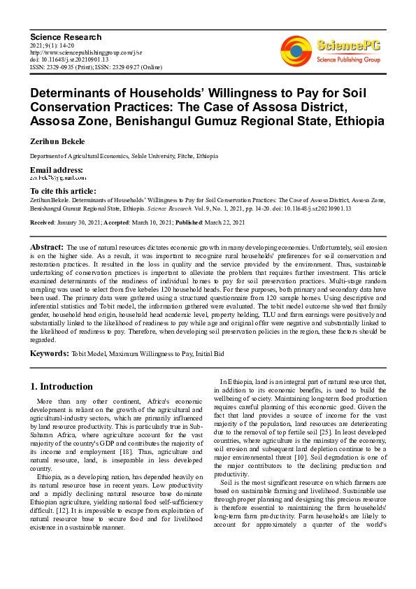 (PDF) Determinants of Households’ Willingness to Pay for Soil ...