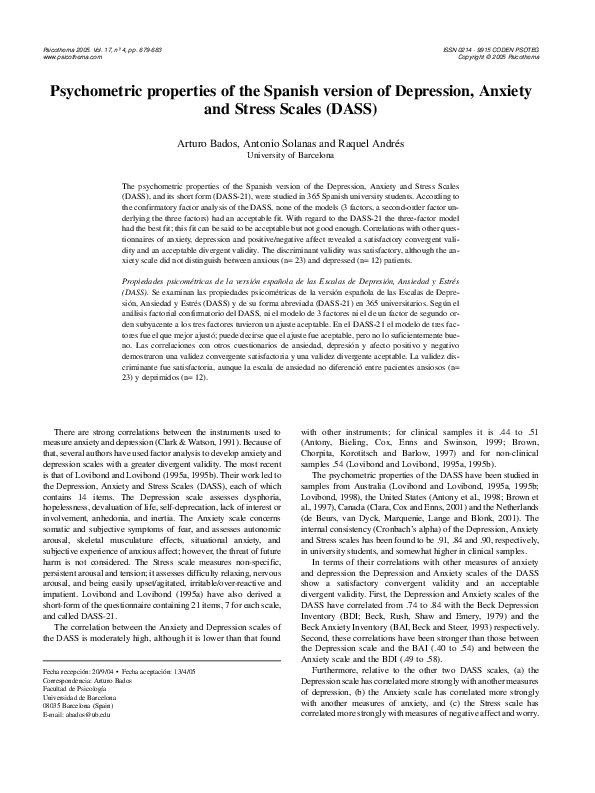 (PDF) Psychometric properties of the Spanish version of the self-report ...