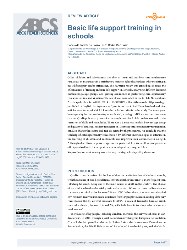 (PDF) Basic life support training in schools