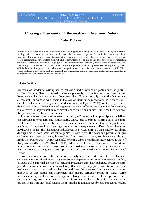 (PDF) Creating a Framework for the Analysis of Academic Posters