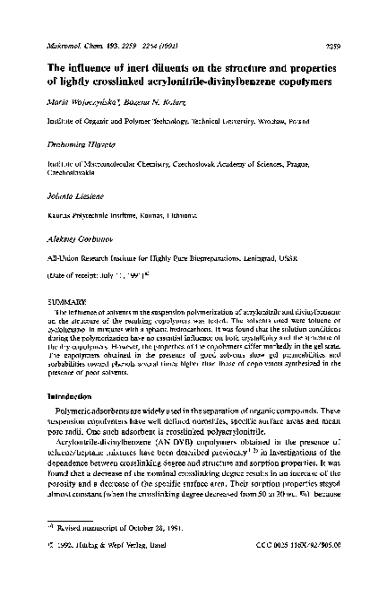 (PDF) The influence of inert diluents on the structure and properties ...