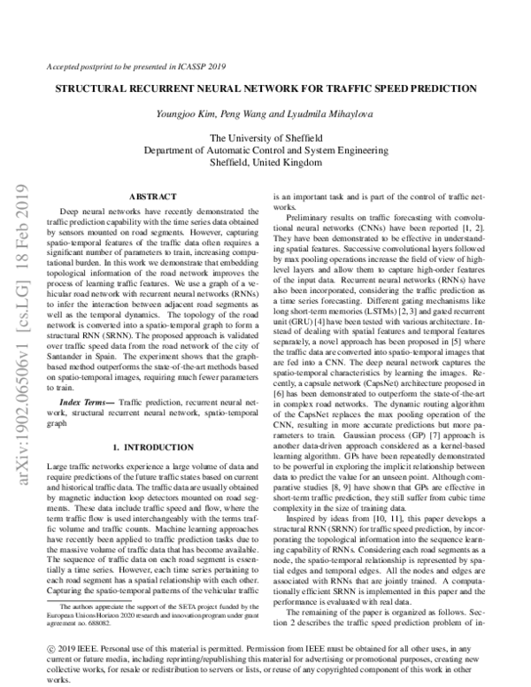 (PDF) Structural Recurrent Neural Network for Traffic Speed Prediction