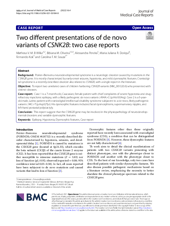 (PDF) Two different presentations of de novo variants of CSNK2B: two ...