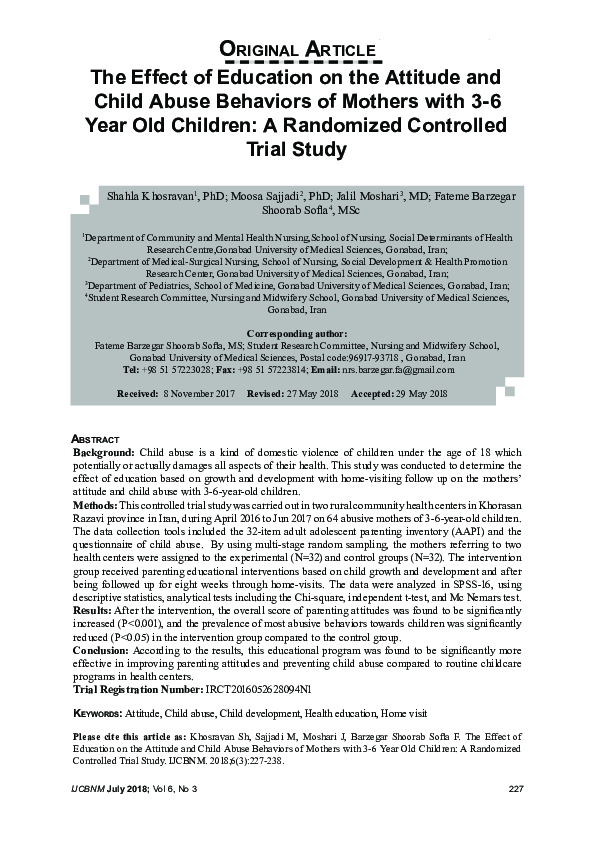 (PDF) The Effect of Education on the Attitude and Child Abuse Behaviors ...
