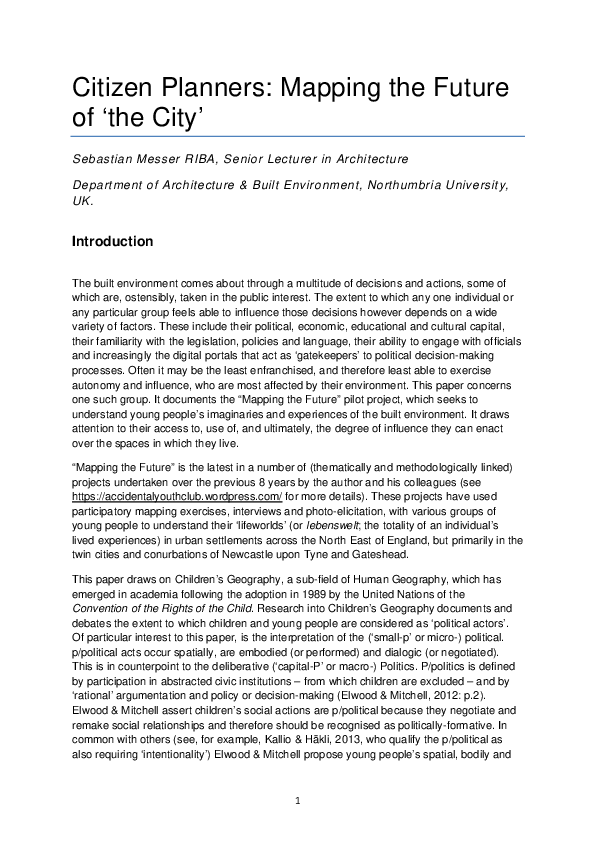 (PDF) Citizen planners: mapping the future of ‘the City’