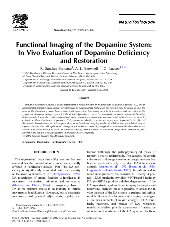 (PDF) Functional Imaging of the Dopamine System: In Vivo Evaluation of ...