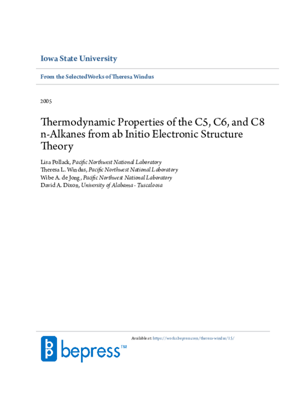 (PDF) Thermodynamic properties of the c5, c6, and c8 n-alkanes from ab ...