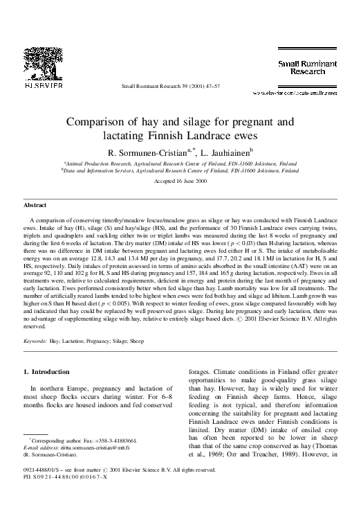 (PDF) Comparison of hay and silage for pregnant and lactating Finnish ...