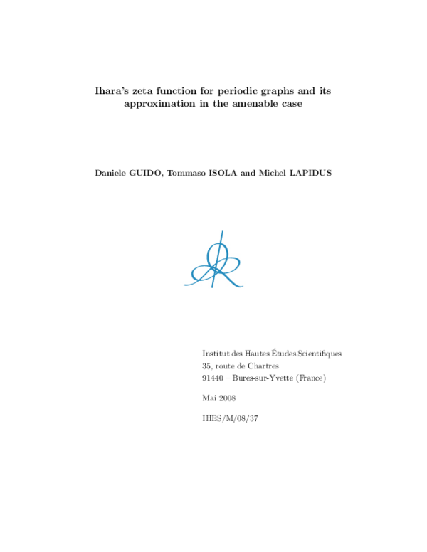(PDF) Ihara’s Zeta Function for Periodic Graphs and Its Approximation in the Amenable Case