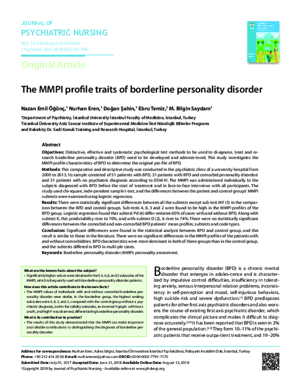 (PDF) The MMPI profile traits of borderline personality disorder