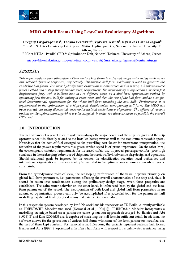 Pdf Mdo Of Hull Forms Using Low Cost Evolutionary Algorithms