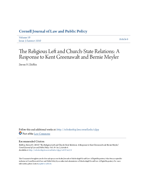 (PDF) The Religious Left and Church-State Relations: A Response to Kent ...