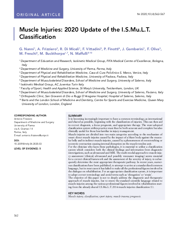 (PDF) Muscle Injuries 2020 Update of the I.S.Mu.L.T. Classification