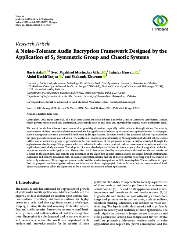 Pdf A Noise Tolerant Audio Encryption Framework Designed By The Application Of S8 Symmetric
