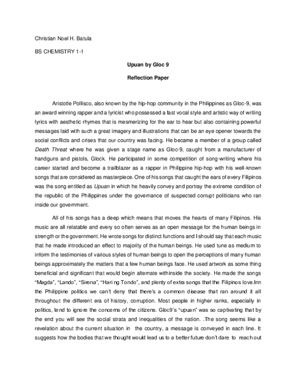 (PDF) Reflection Paper: Upuan by Gloc-9 and Linah Bermudez_Christian ...