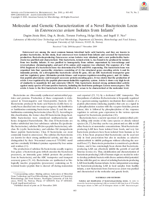 (PDF) Molecular and Genetic Characterization of a Novel Bacteriocin ...