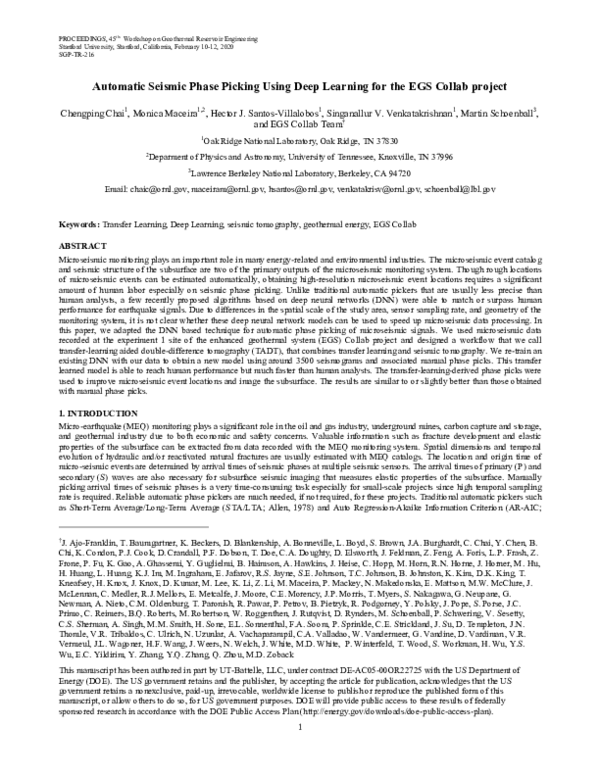 (PDF) Automatic Seismic Phase Picking Using Deep Learning for the EGS ...