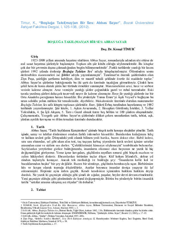 (PDF) Boşluğa takıl(may)an bir ses: Abbas Sayar