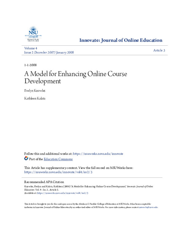 (PDF) Enhancing Online Course Development at Park U