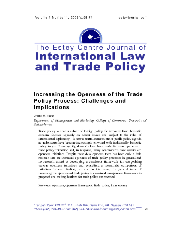 (PDF) Increasing the Openness of the Trade Policy Process: Challenges ...