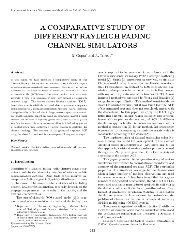 (PDF) A Comparative Study of Different Rayleigh Fading Channel Simulators