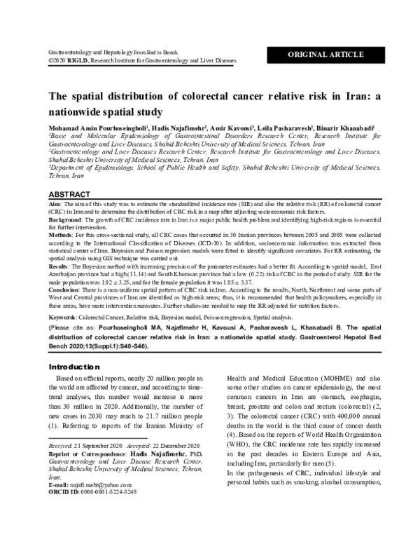 (PDF) The spatial distribution of colorectal cancer relative risk in ...