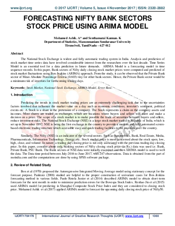 (PDF) Forecasting Nifty Bank Sectors Stock Price Using Arima Model