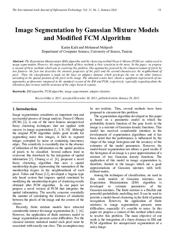 (PDF) Image Segmentation by Gaussian Mixture Models and Modified FCM Algorithm