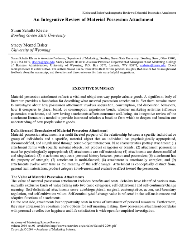 (PDF) An Integrative Review of Material Possession Attachment