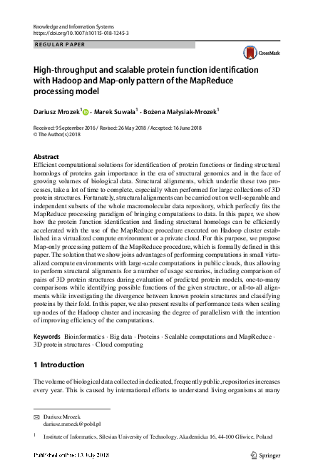 (PDF) High-throughput and scalable protein function identification with Hadoop and Map-only ...