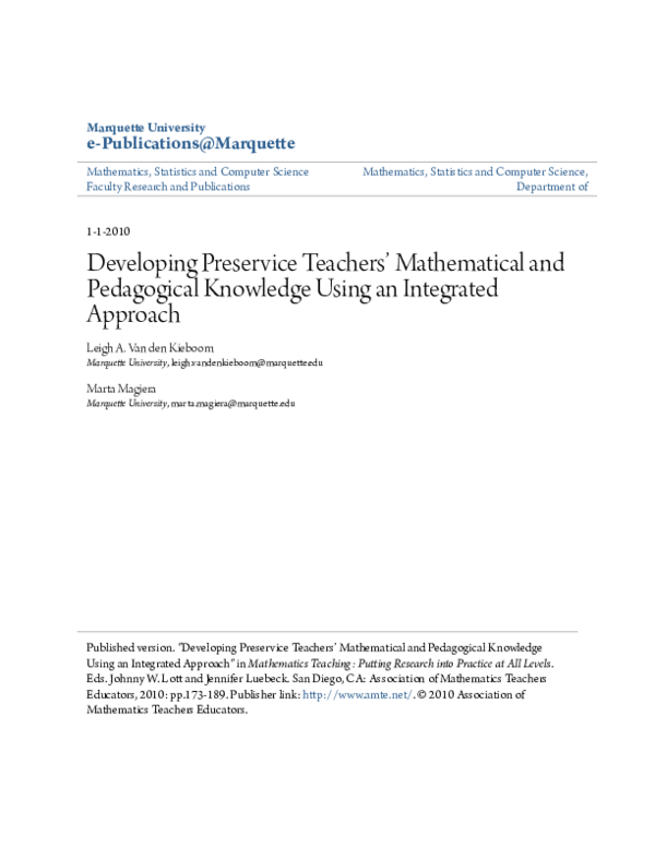 (PDF) Developing Preservice Teachers' Mathematical and Pedagogical ...