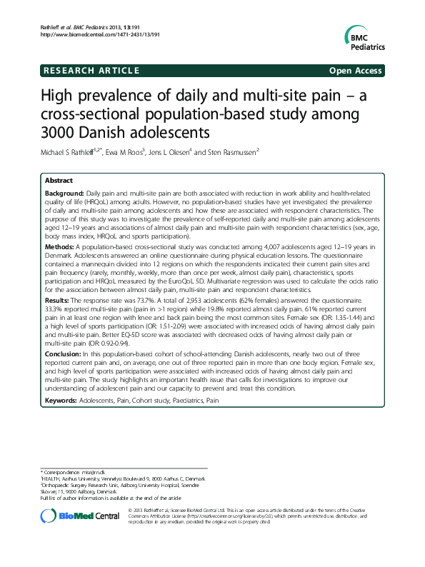 (PDF) High prevalence of daily and multi-site pain – a cross-sectional ...