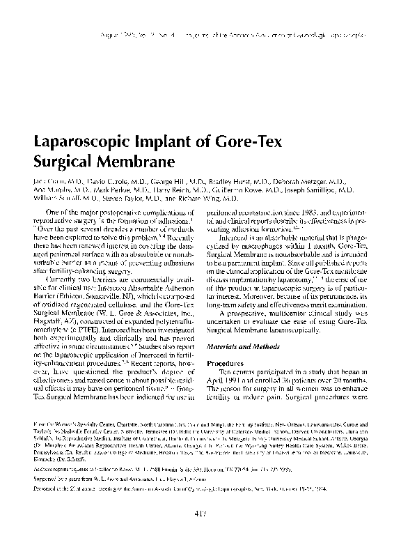 (PDF) Laparoscopic implant of Gore-Tex surgical membrane