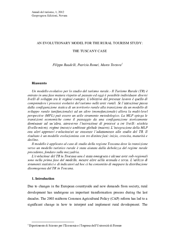(PDF) An Evolutionary Model for the Rural Tourism Study: The Tuscany Case