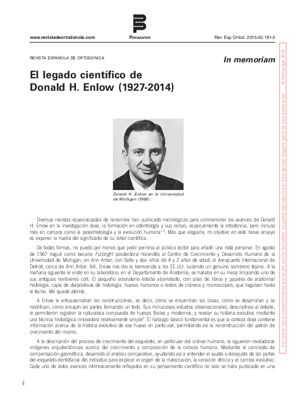 (PDF) El legado científico de Donald H. Enlow (1927-2014)