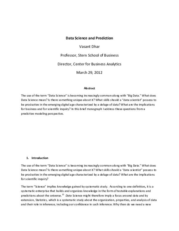 (PDF) Data science and prediction