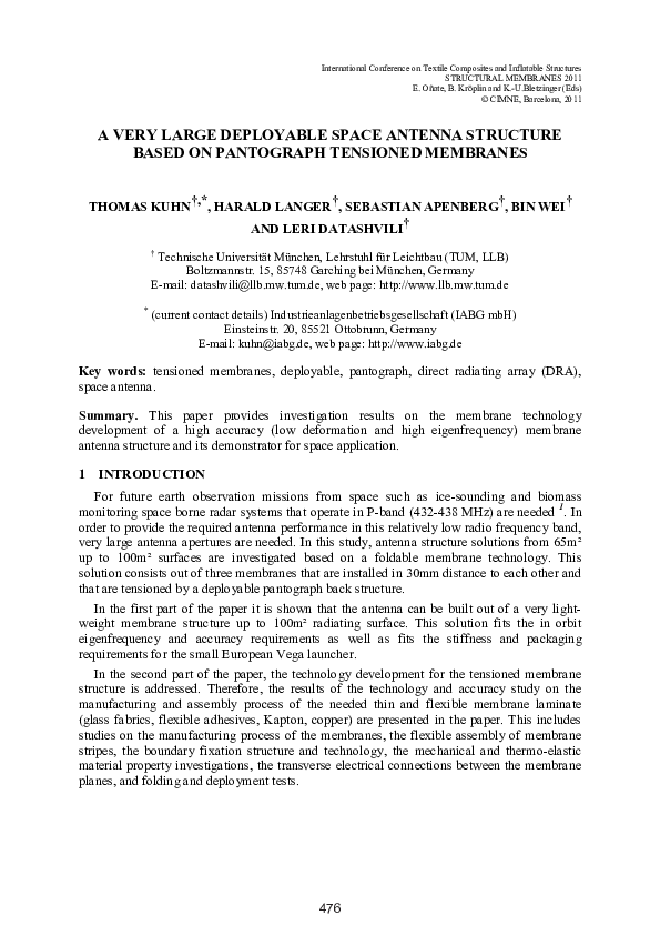(PDF) A Very Large Deployable Space Antenna Structure Based on ...