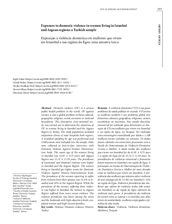 (PDF) Exposure to domestic violence in women living in Istanbul and ...
