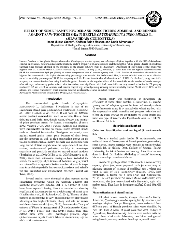 (PDF) Effect of Some Plants Powder and Insecticides Admiral and Runner ...