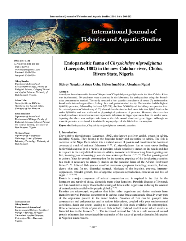 (PDF) Endoparasitic fauna of Chrysichthys nigrodigitatus (Lacepede ...