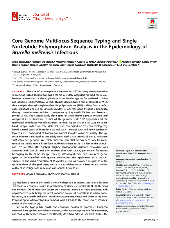Pdf Core Genome Multilocus Sequence Typing And Single Nucleotide Polymorphism Analysis In The