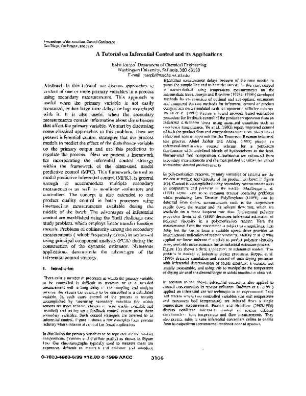 (PDF) A tutorial on inferential control and its applications
