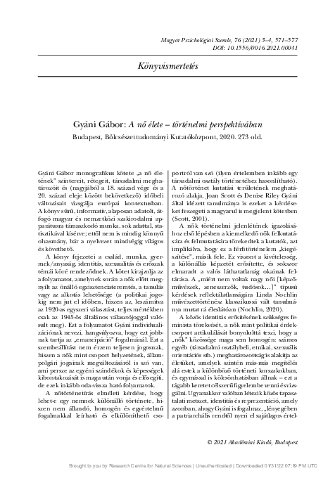 (PDF) Gyáni Gábor: A nő élete – történelmi perspektívában