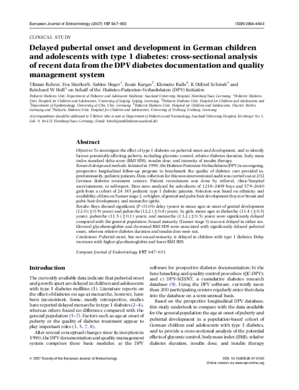 Pdf Delayed Pubertal Onset And Development In German Children And
