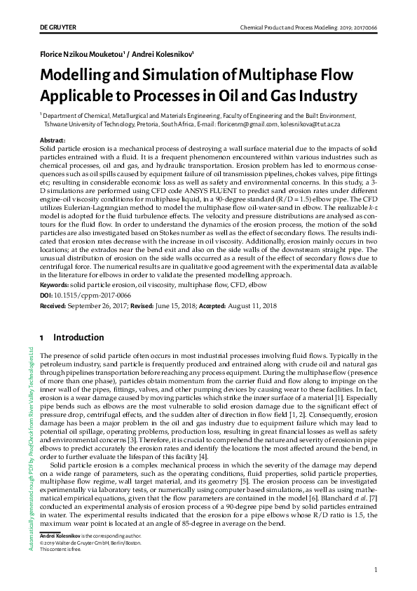 (PDF) Modelling and Simulation of Multiphase Flow Applicable to ...