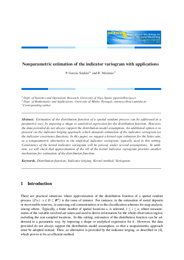 (PDF) Nonparametric estimation of the indicator variogram with applications