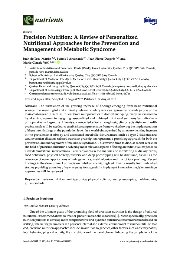 (PDF) Precision Nutrition: A Review of Personalized Nutritional ...