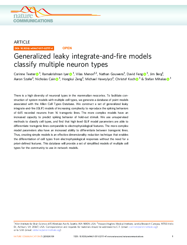 (PDF) Generalized Leaky Integrate-And-Fire Models Classify Multiple Neuron Types