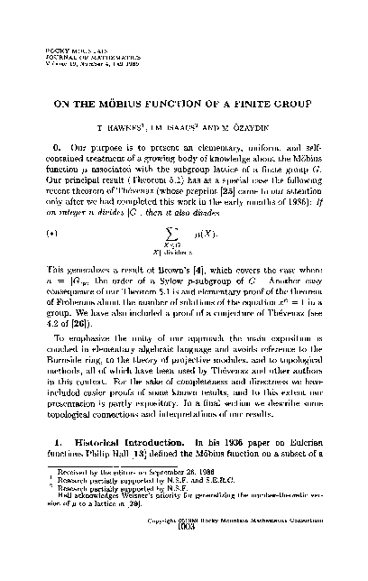 (PDF) M bius Function in Finite Groups